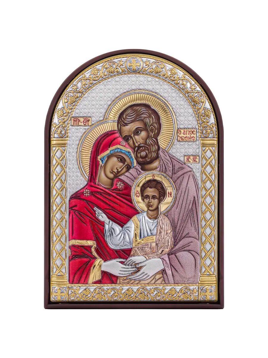 Икона серебряная, греческая Семейство, 48х68мм.