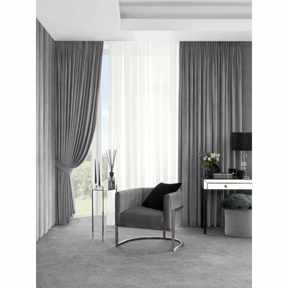 Togas Шторы для комнаты комплект "Алессио" бархат, димаут, 275 высота на 260 ширина, серые