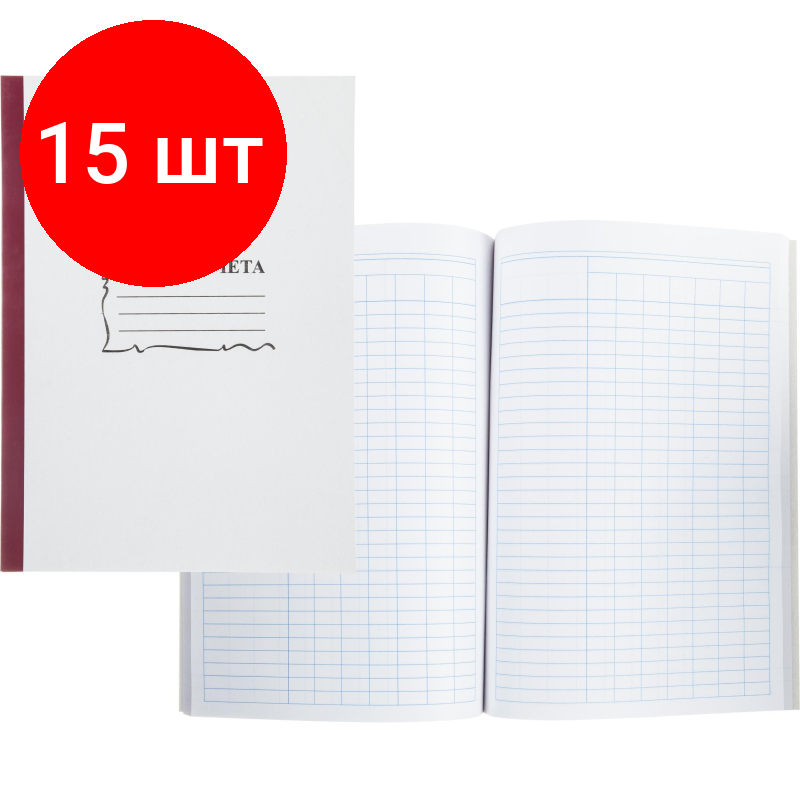 Комплект 15 штук, Книга учета 96л. пустографка, обл. картон