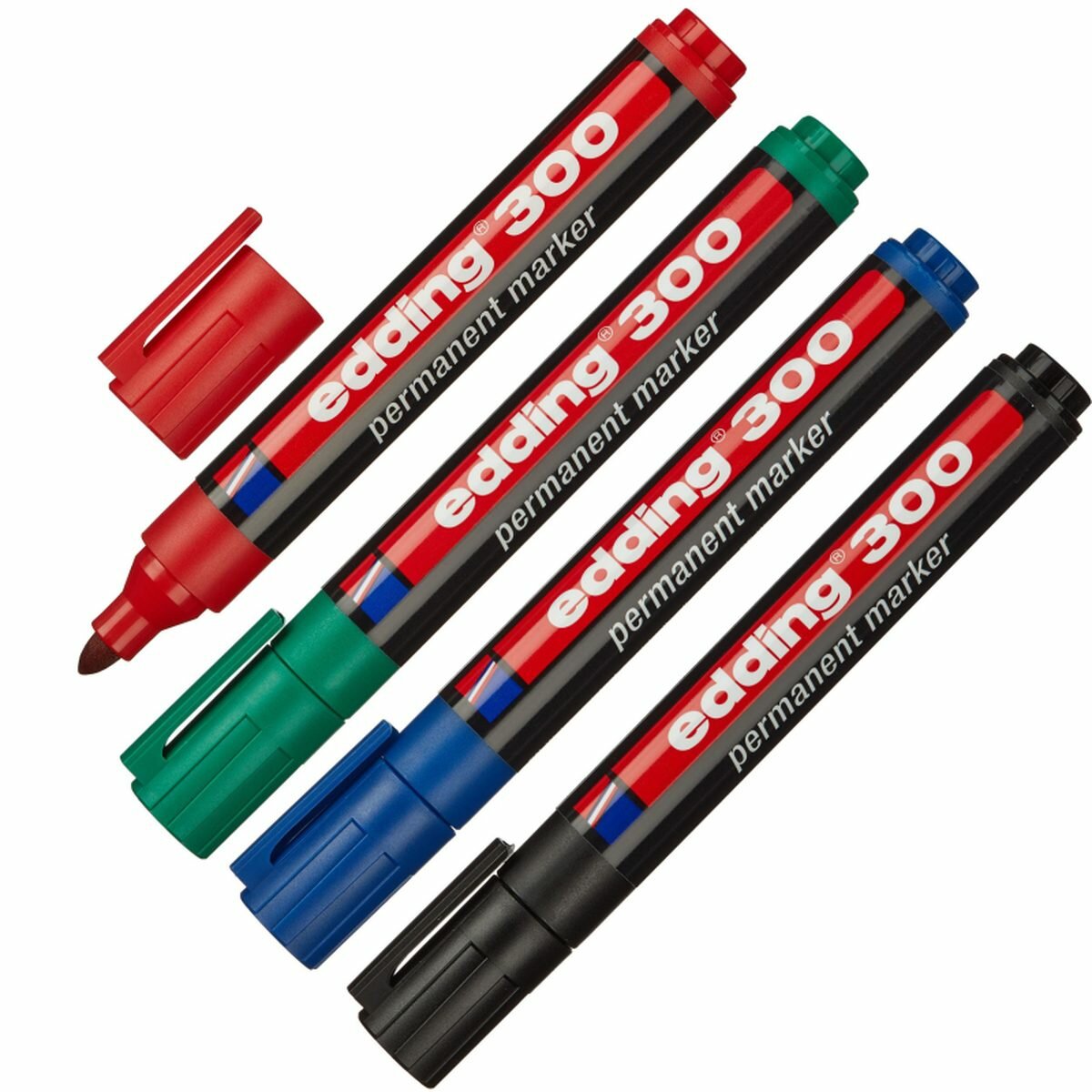 Набор перманентных маркеров Edding E-300 (1.5-3мм, круглый наконечник, 4 цвета) 4шт. (E-300/4S), 10 уп.