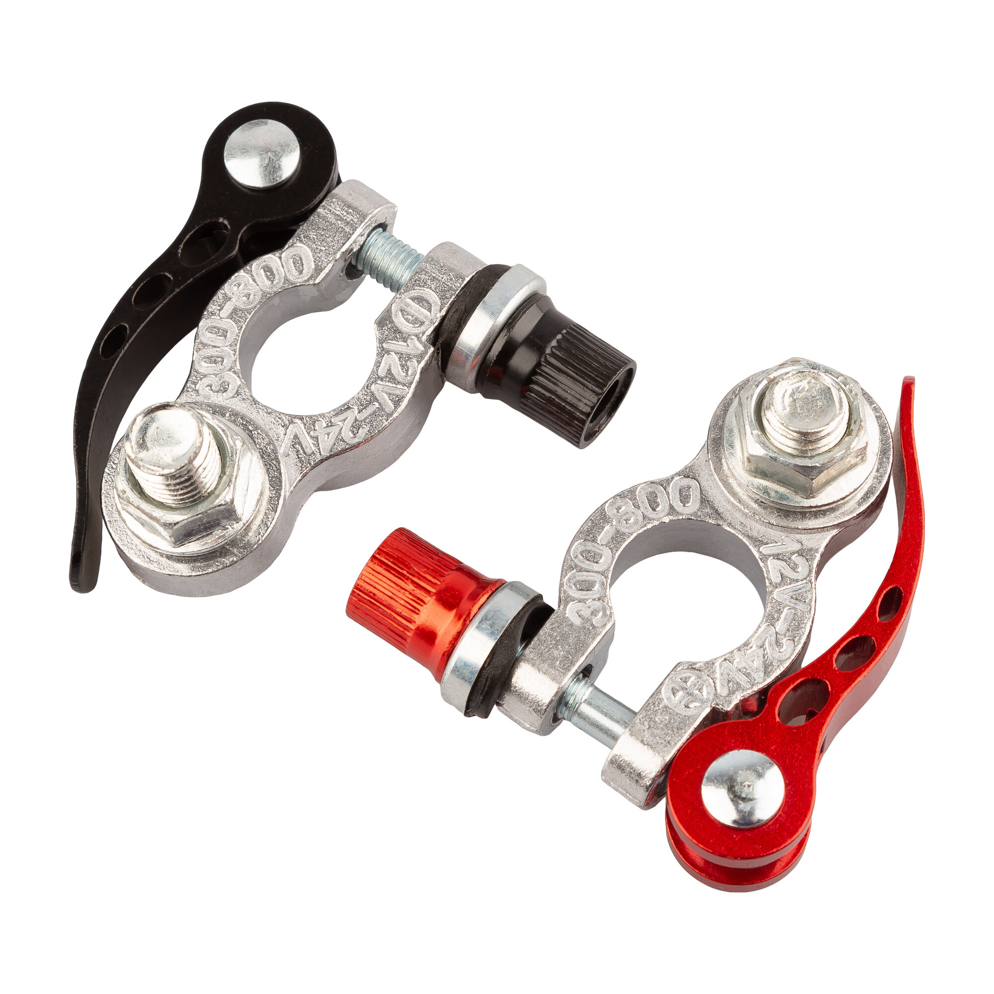 Клемма АКБ WB48-А1 быстросъемные цинк (под зажим провода болтом М10 с конусной гайкой, 300-800А, 12-24В), 2шт. (WB)