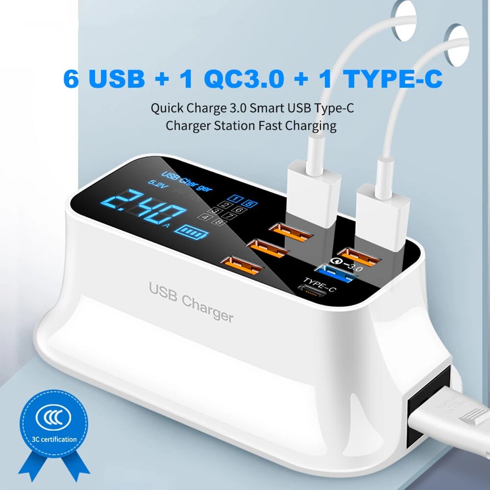 Зарядная станция ASOMETECH 40 Вт, 8 портов, EU Plug