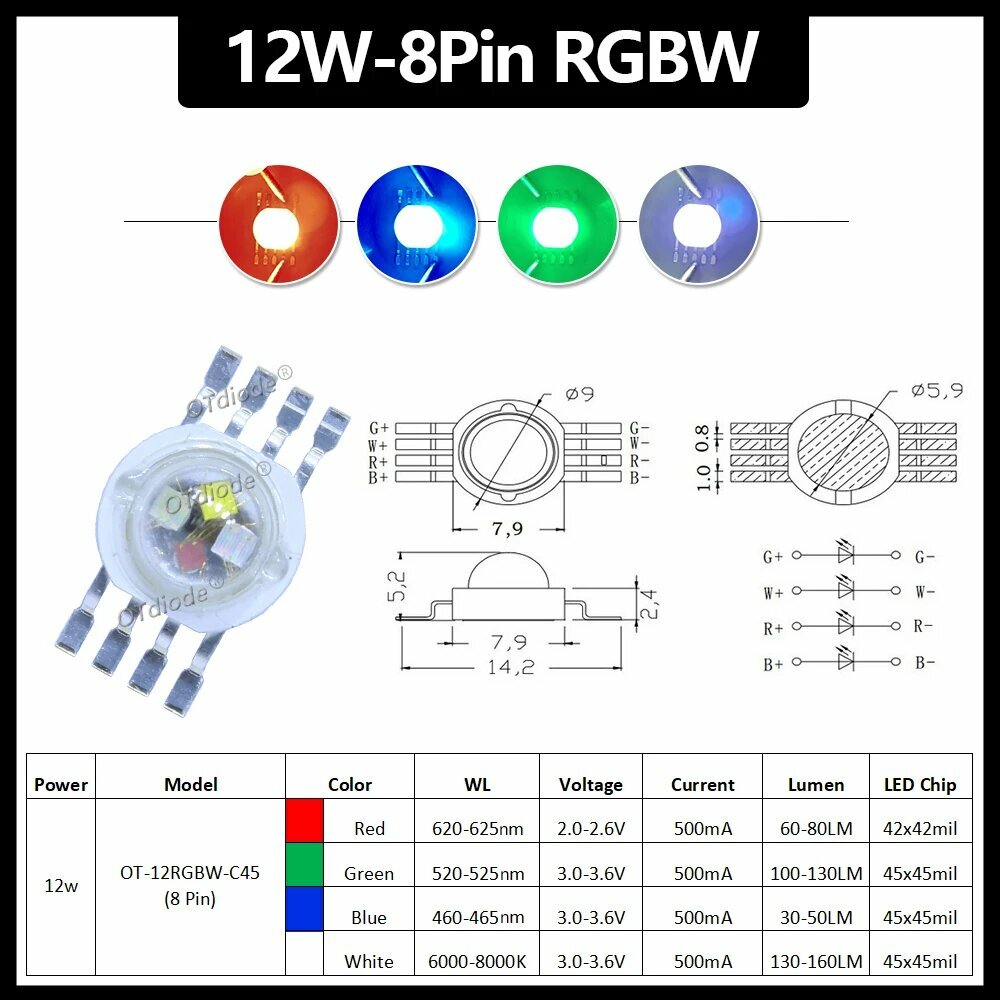 12W RGBW LED 8pin