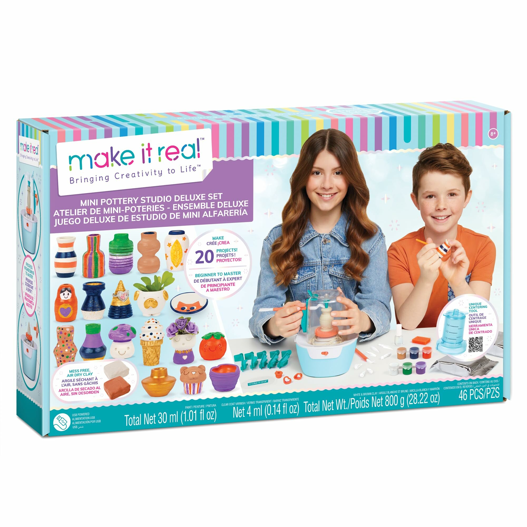 Make It Real Mini Pottery Studio Deluxe Set /Мини-гончарная мастерская Роскошный набор, Детские скульптурные игрушки