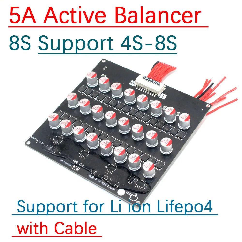 Активный балансир 8S 5A для Li-ion/LiFePO4 аккумуляторов, емкостный, для электромобилей, автодомов, систем накопления энергии, передачи энергии, литиевых батарей, BMS-балансировка 4S 6S 7S