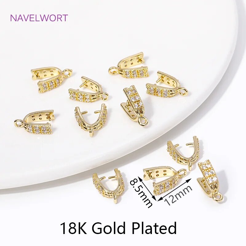 Зажимы для подвесок 18K Gold Plated, с цирконами, 10 шт