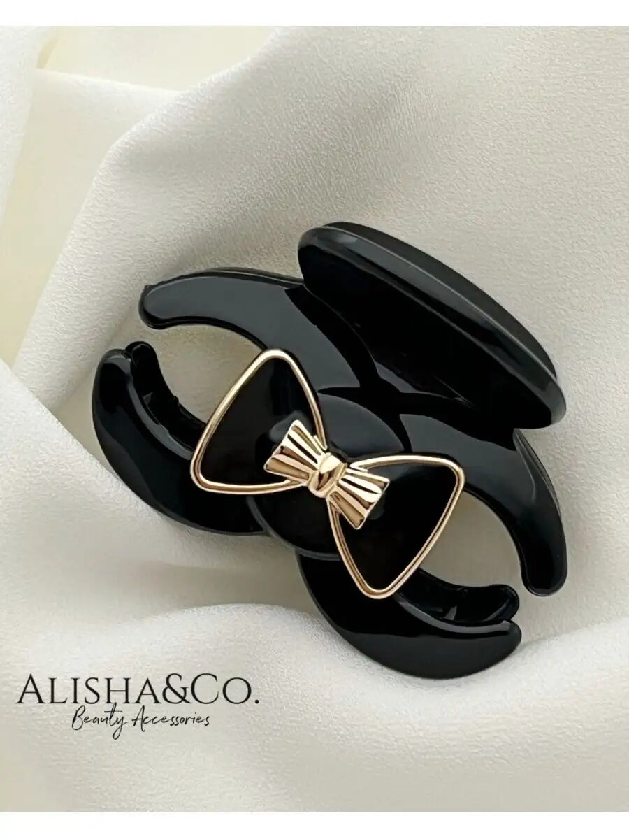 Заколка краб для волос Коко черный бант