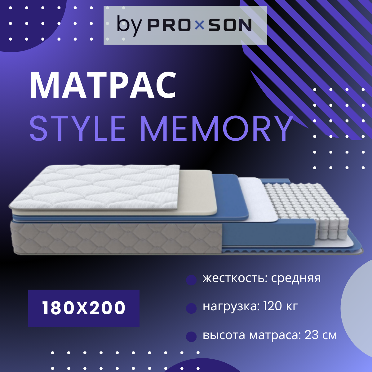By PROxSON Матрас Style Memory 180x200 см, средняя жесткость, блок независимых пружин