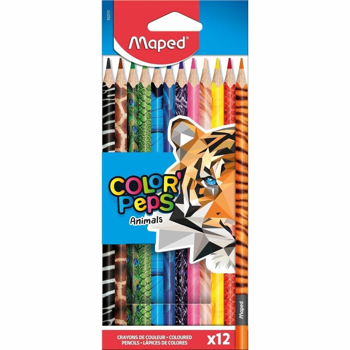 Карандаши цветные 12 цветов Maped Color'Peps Animals (L=175мм, D=7мм, d=3мм, 3гр) картонная упаковка (832212), 12 уп.