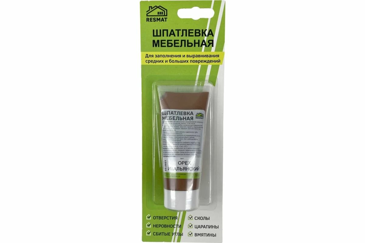 Мебельная шпатлевка Resmat цвет орех итальянский, 55 г, блистер арт. 2422