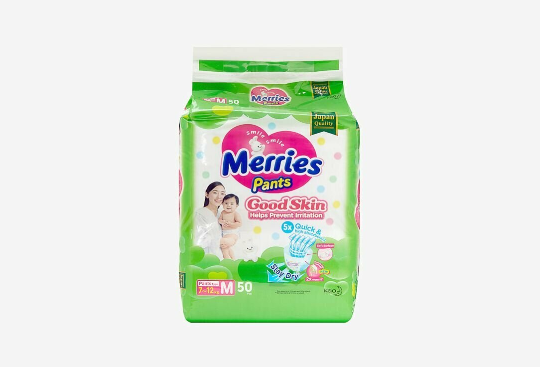 Подгузники-трусики для детей MERRIES Good Skin, M 7-12 kg