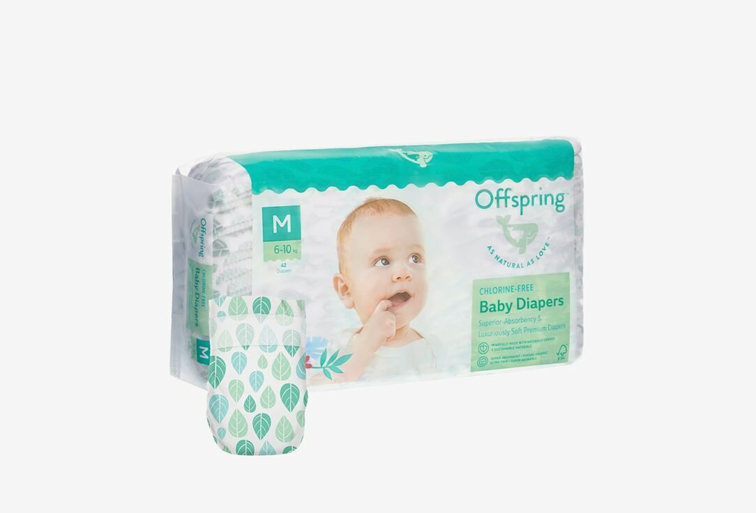 Подгузники OFFSPRING 6-10 кг, листочки