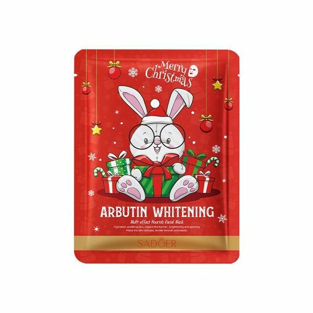 Тканевая выравнивающая маска для лица Sadoer "Зайчик" с арбутином в новогоднем дизайне 25 гр.