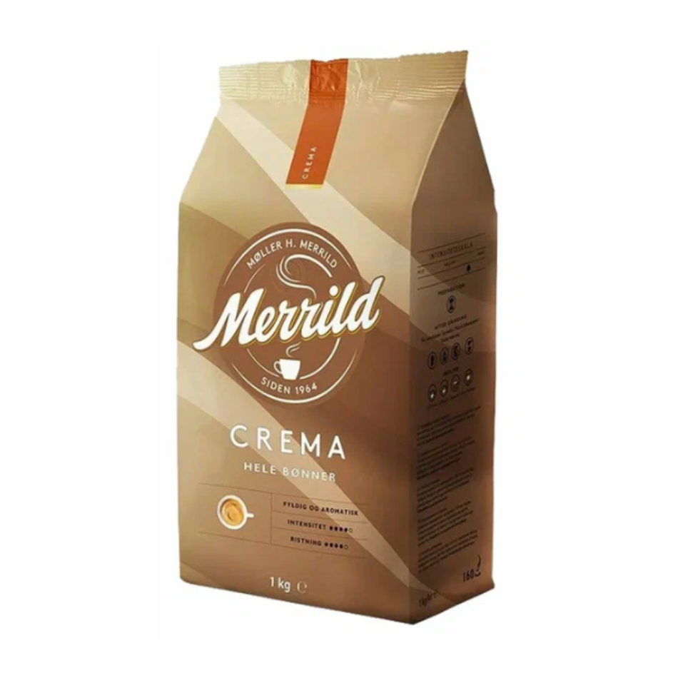 Кофе Merrild Crema 100%, арабика, робуста, средняя обжарка, в зернах, 1кг