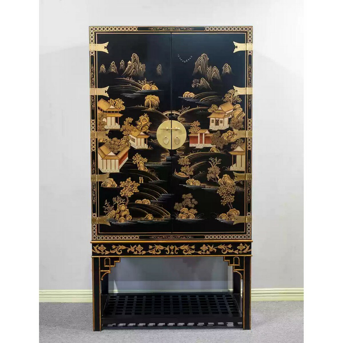 Аутентичный китайский комод Chin с росписью (стиль 23 черный 102*55*190 см)