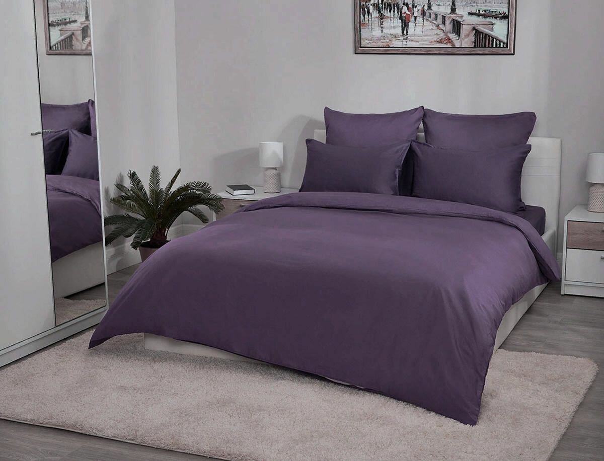 Постельное бельё сатин Браш King Size семейное на резинке 200х200х30 - М - Вайлет