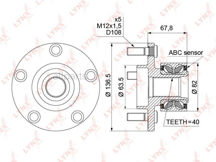 LYNXAUTO WH1006 ступица колеса ПЕР В сборе (С ABS) FORD MONDEO IV 1.6T-2.5 07- / FOCUS II 2.5RS 09-