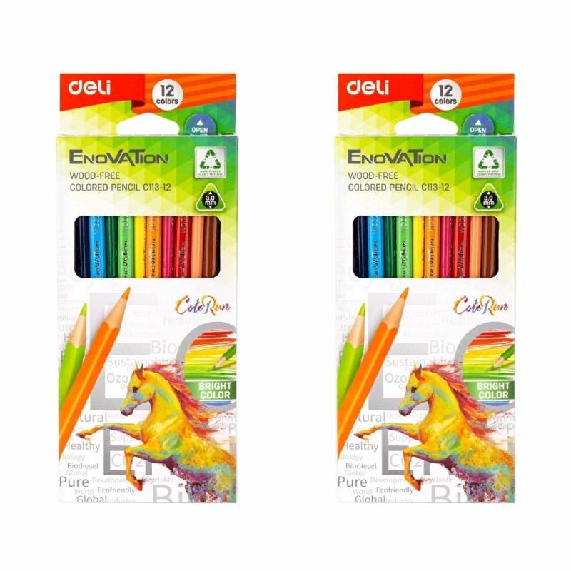 Deli Карандаши цветные Enovation, 12 цветов, 2 уп.