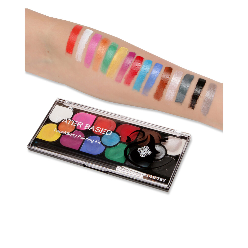 Набор из 15 цветов для рисования на лице с 2 кисточками, моющаяся палитра для рисования на лице и теле, безопасная, нетоксичная, гипоаллергенная краска для лица для детей и взрослых, макияж на Хэллоуин, Рождество, день рождения, костюмы для вечеринок