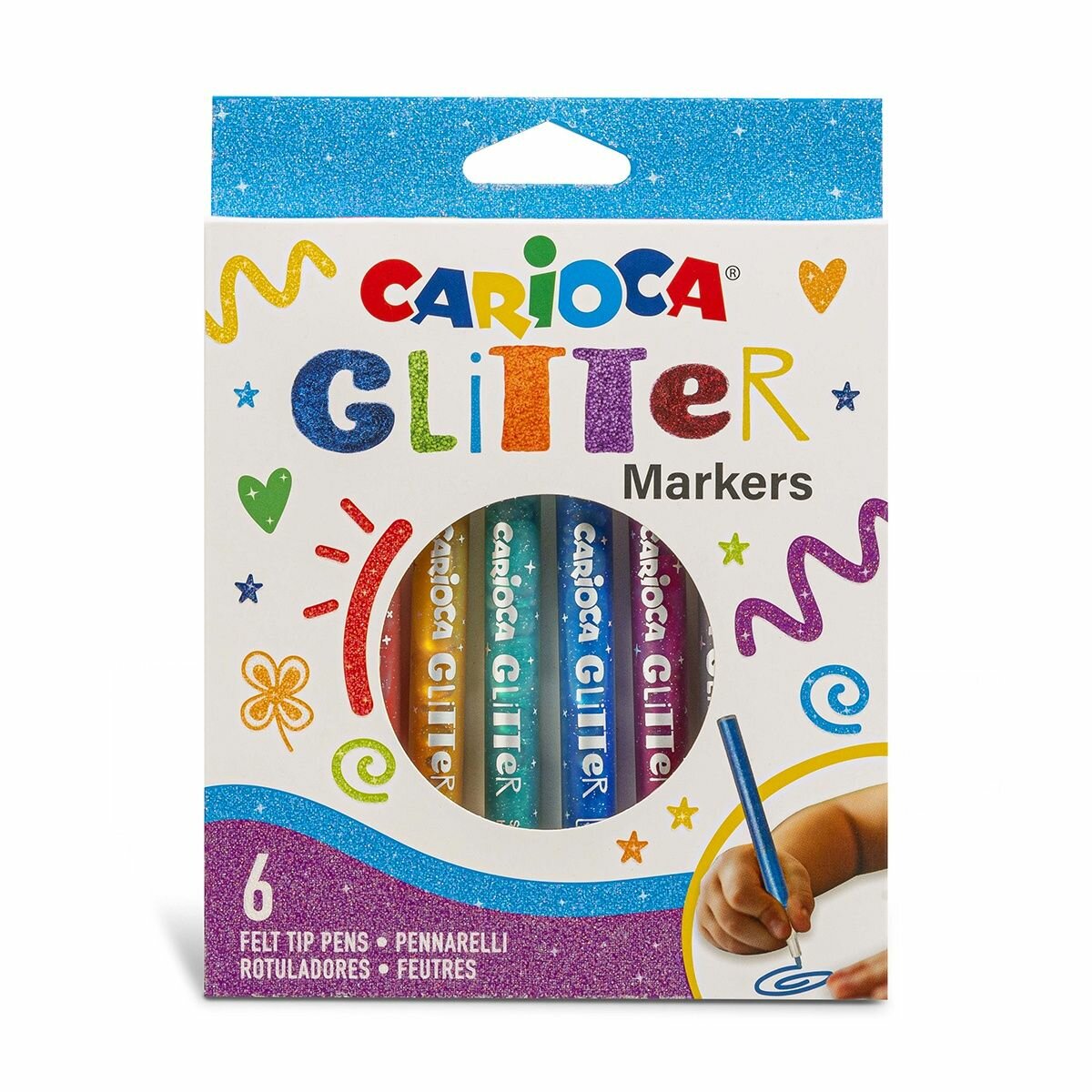 Маркеры Carioca "Glitter", с блестками, круглое перо, 6 цветов, 6 шт