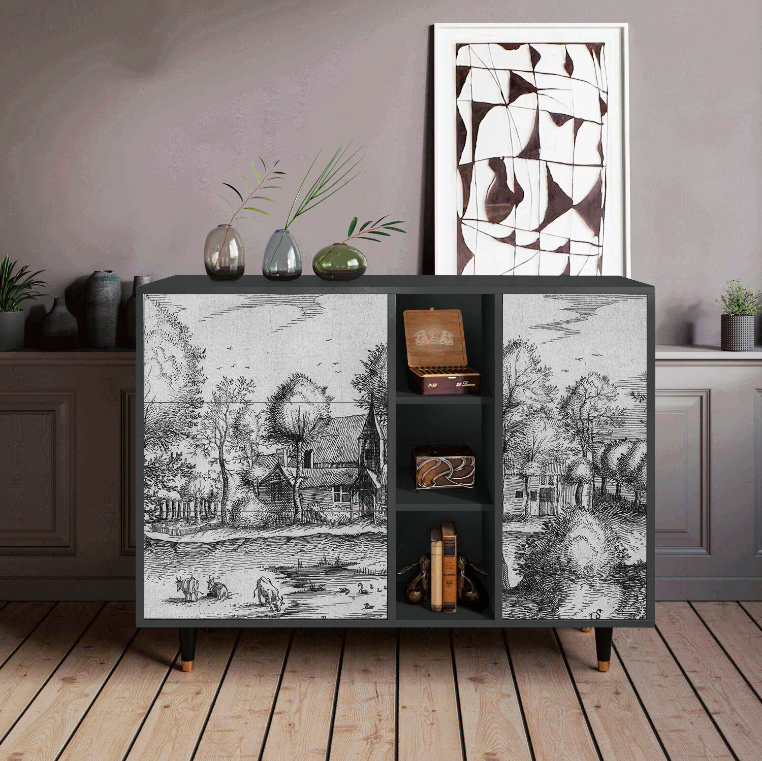 Комод - STORYZ - BS2 A Pond by Pieter Breugel , Разер - 125 x 97 x 48 см , Цвет корпуса - Антрацит