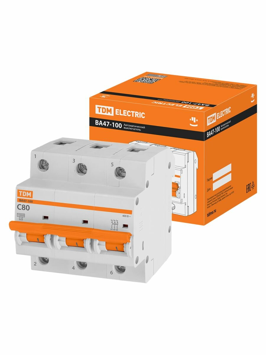 Авт. выкл. ВА47-100 3Р 80А 10кА х-ка С TDM