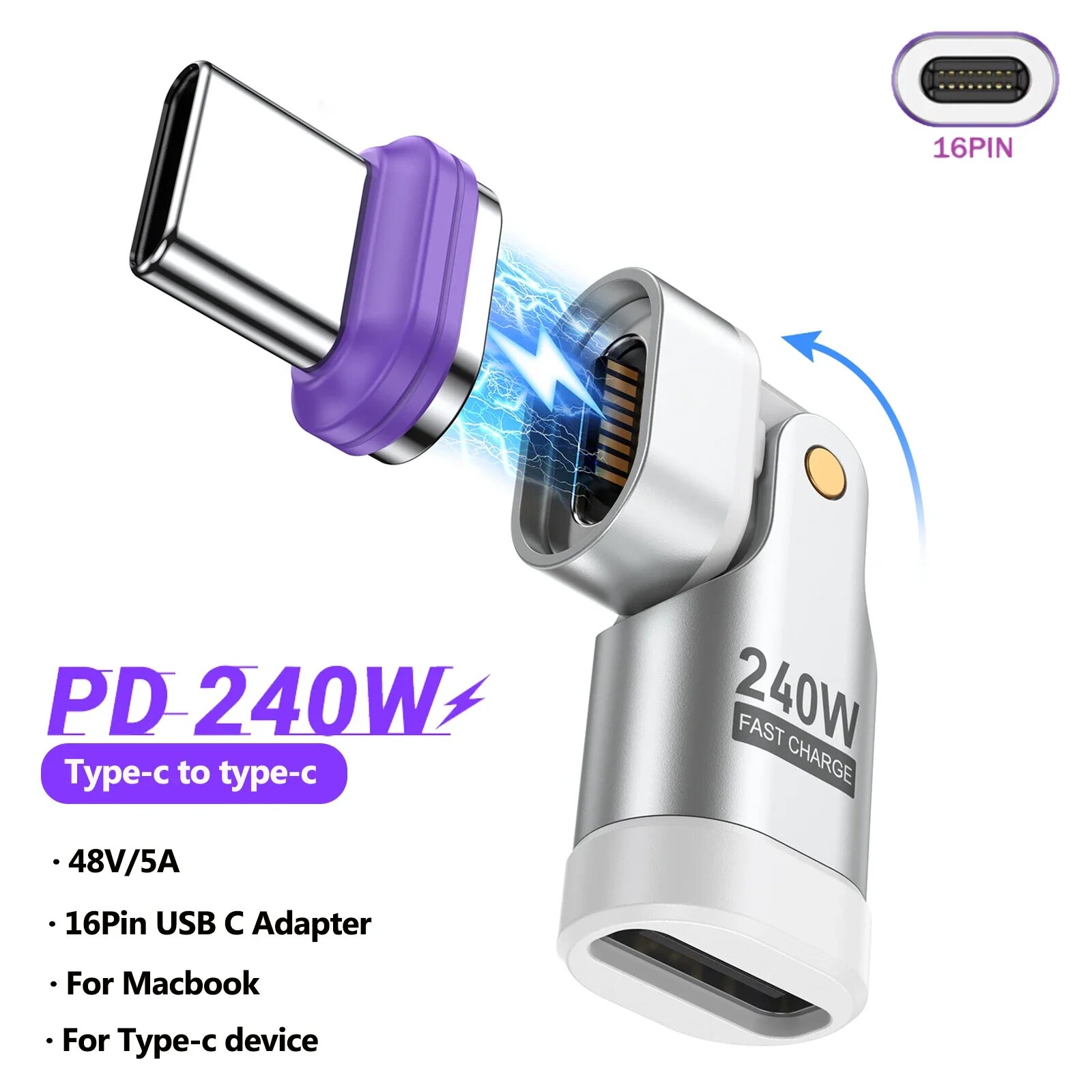 240W Магнитный адаптер Type-C 16pin для Macbook