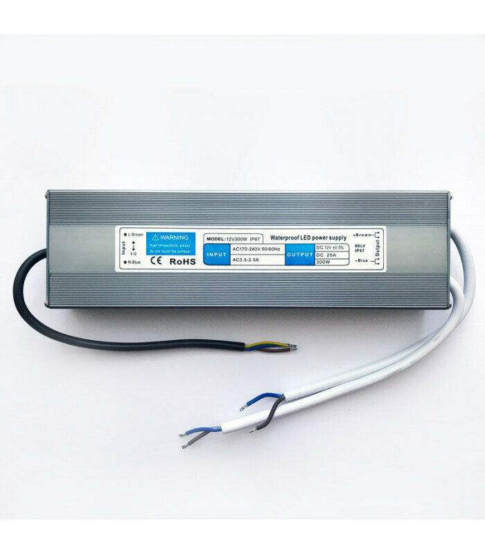 Блок питания 12 Вольт DC. 300 Ватт, алюминиевый, compact. IP67