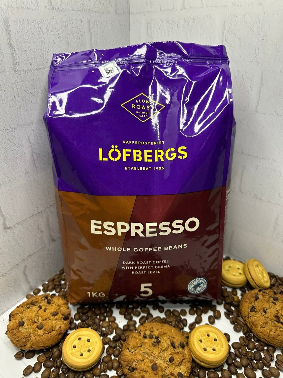 Кофе в зернах Lofbergs Espresso, темная прожарка, Швеция, арабика 1 кг (новая упаковка)