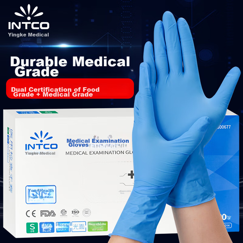 INTCO Disposable Gloves for Food Service, Kitchen, Household Cleaning, Hotel, Laboratory, And Dental Use, Blue Synthetic Gloves, Size M