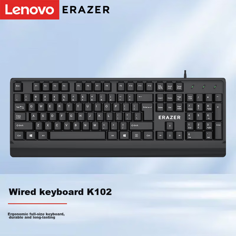 Lenovo Ecological Yinengzhe Wired Keyboard, Business Office Keyboard, Compatible with Desktop/little New Laptops, Splash-Resistant, Handrest Wired Keyboard, Black