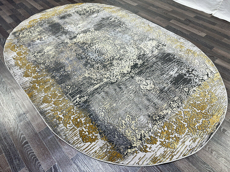 Ковер, Овал, Бежевый, Золотисто-жёлтый, Серый, Современный, на пол, в гостиную, спальню, в ассортименте (80 см. на 150 см.)