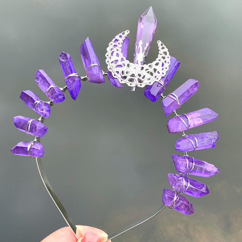 Корона с полой луной, ручная работа, натуральный кристалл, необработанный камень, белый