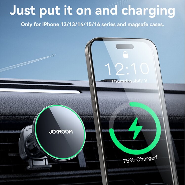Автомобильный держатель с беспроводной зарядкой Joyroom ZS412 Magnetic Wireless Charger Qi2/15W, LED индикатор, Черный