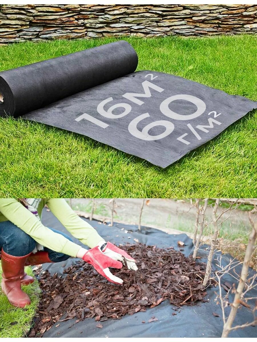 Геотекстиль геоткань от сорняков для сада 60 гр/м2, 160 см х 10 м, цвет черный