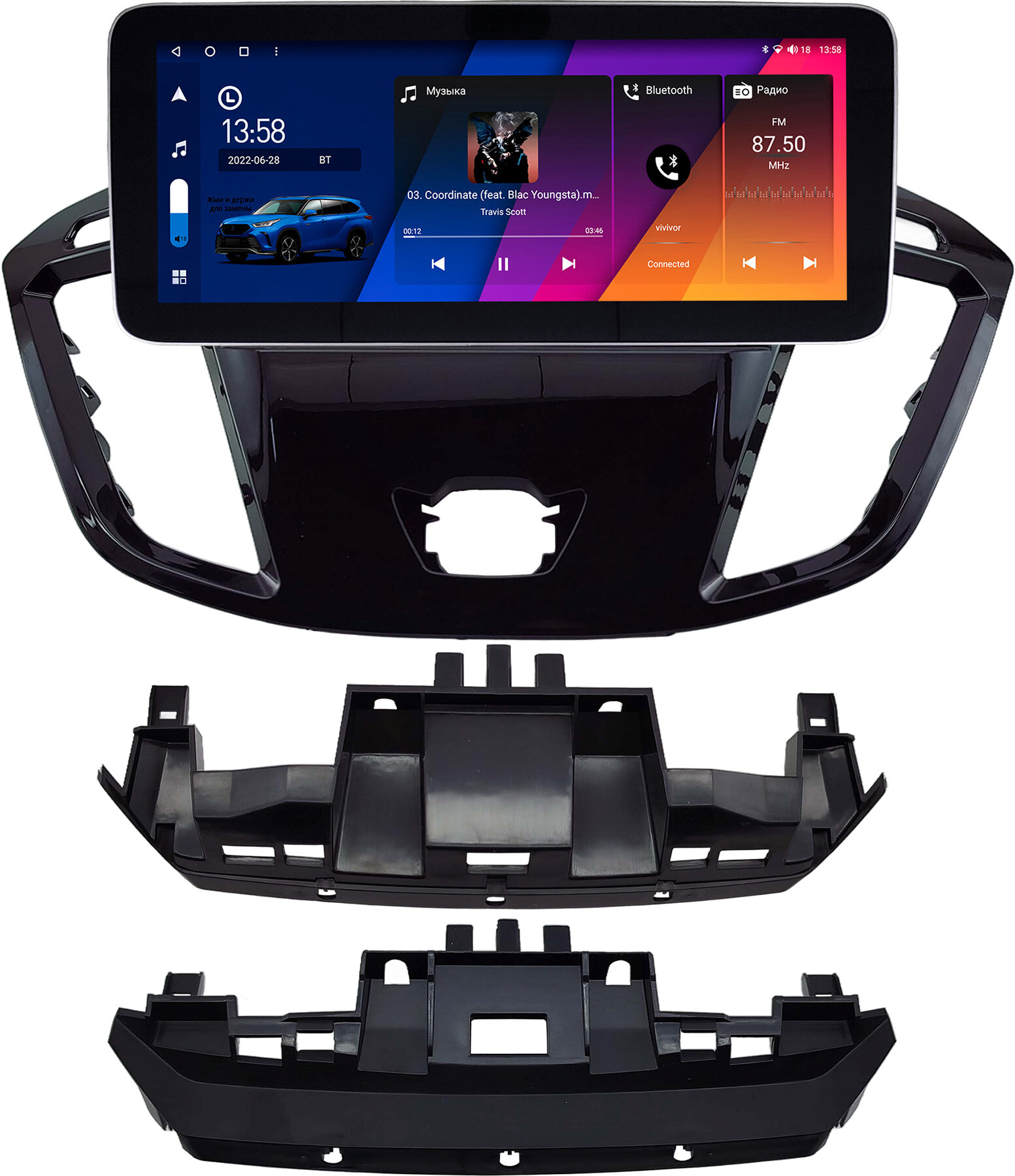 Штатная магнитола Ford Tourneo Custom, Transit Custom 2012-2024 12.3 дюйма Canbox M-Line 7712-0291 Android 10 (4G-SIM, 2/32, DSP, QLed) Mercedes Style