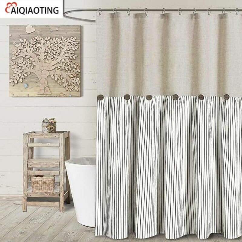 Хлопково-льняная водонепроницаемая юбка с пуговицами, занавеска для душа в ванной комнате