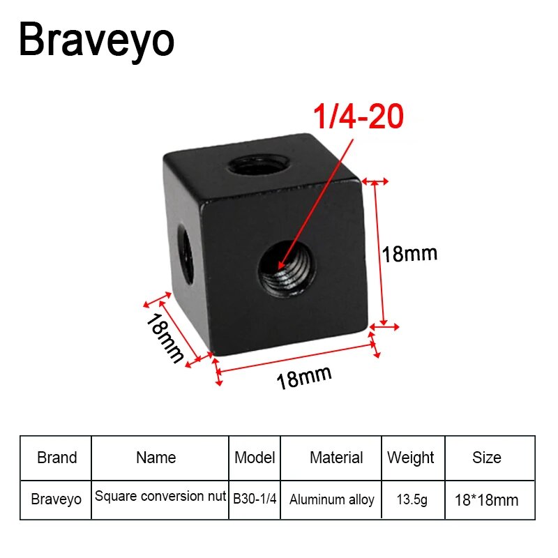 Черная гайка-переходник Braveyo B30-1/4 18x18 мм