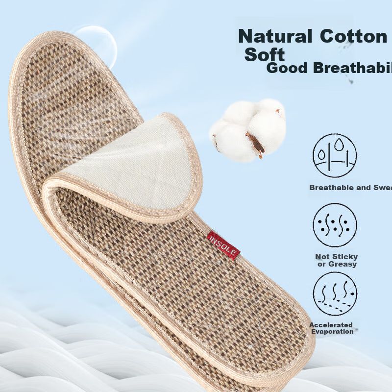 FOOTOPPO Cotton Linen Deodorant Insoles for Men and Women, Pure Cotton Sweat-absorbing Insoles for Long-standing Comfort, Soft Bottom Linen Breathable Ultra-soft Insoles