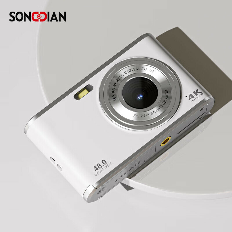 SONGDIAN Digital Camera with Dual Front And Rear 6400W High-Pixel Student Camera, Vlog Campus Portable Mini Point-And-Transfer Camera, Glacier White, 32GB Memory