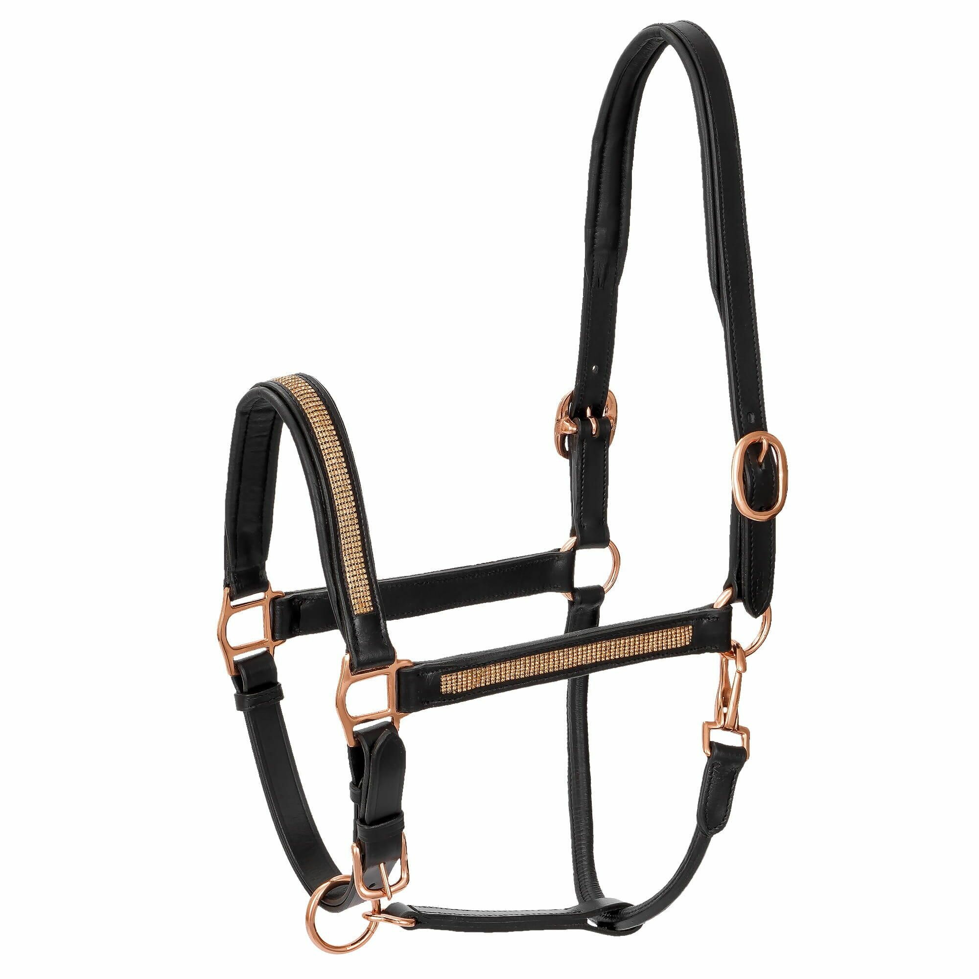 Decathlon Кожаный недоуздок для лошади Equestrian Queen SmallDiamonds с мягкой подкладкой, размер: PS, черный
