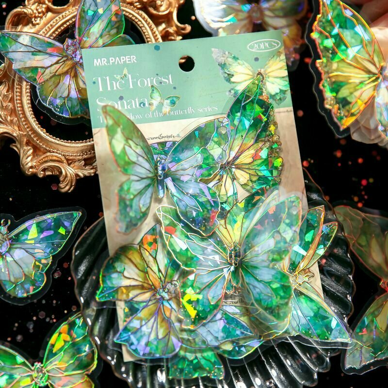 Набор наклеек, Mr.paper, 20 листов/упаковка Сияющий мотив бабочки, можно использовать для украшения скрапбукинга чехлов для мобильных телефонов- 15