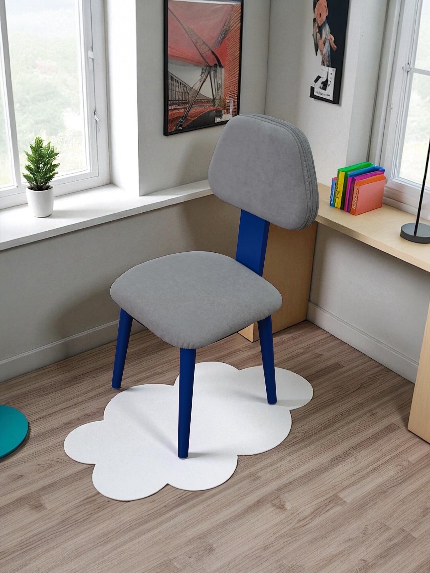 Стульчик детский Непоседа трапеция серый, синие ножки, рост ребенка 100-120 см, камебель