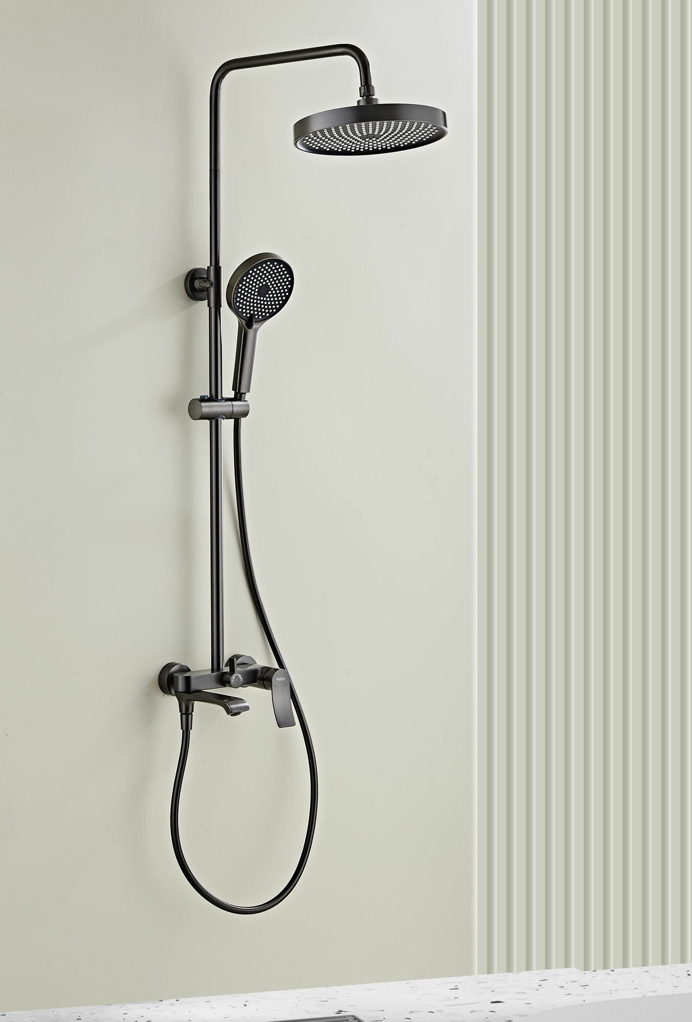 Душевой комплект с тропическим душем и смесителем, серый латунный Haiba HB24553-3