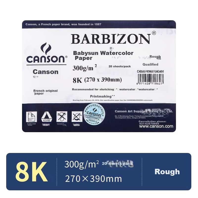 CANSON Student Series Watercolor Paper, Art Student Sketch Paper, Medium-Coarse Texture Drawing Paper, Double-Sided Textured Water-Soluble Colored Pencil Paper, 8K 300g Babypine Watercolor Paper, 20 Sheets