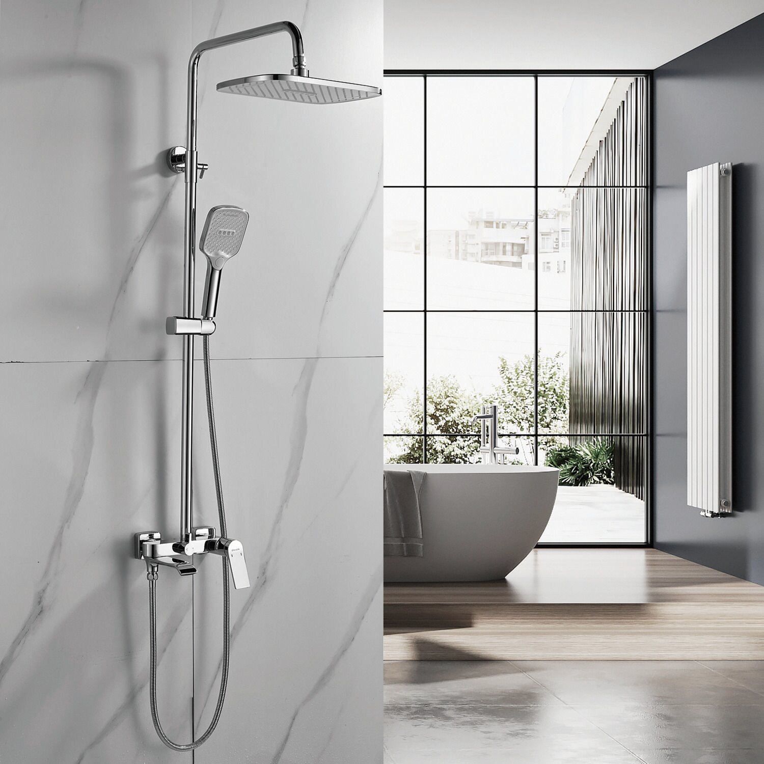 Душевая система Shevanik с верхним тропическим душем и ручной лейкой, хром