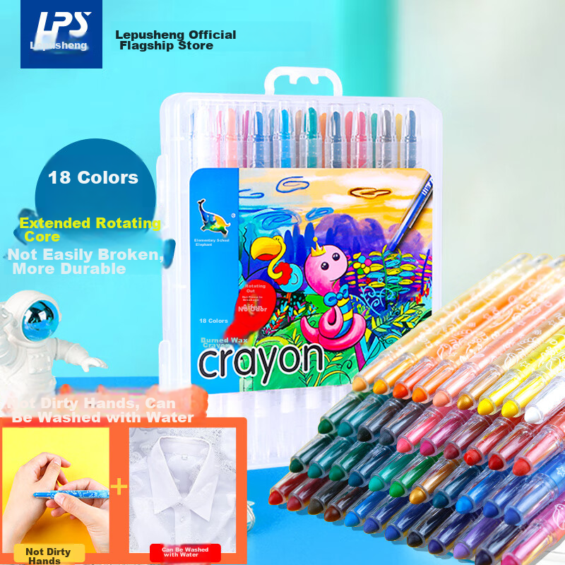 [Lowest Price Online] LPS Children's Rotating Crayons, Non-Staining, Washable, Kindergarten Colorful Rotating Crayons, Non-Sticky Coloring Pens L3005 18 Colors
