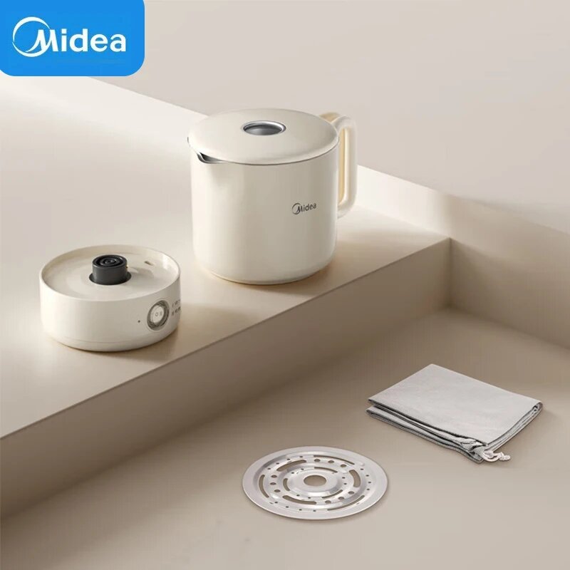 Складной электрический чайник Midea, 700 мл, водонагреватель из нержавеющей стали, 220 В, портативная мультиварка, 600 Вт, складная кастрюля для лапши с подогревом, Белый