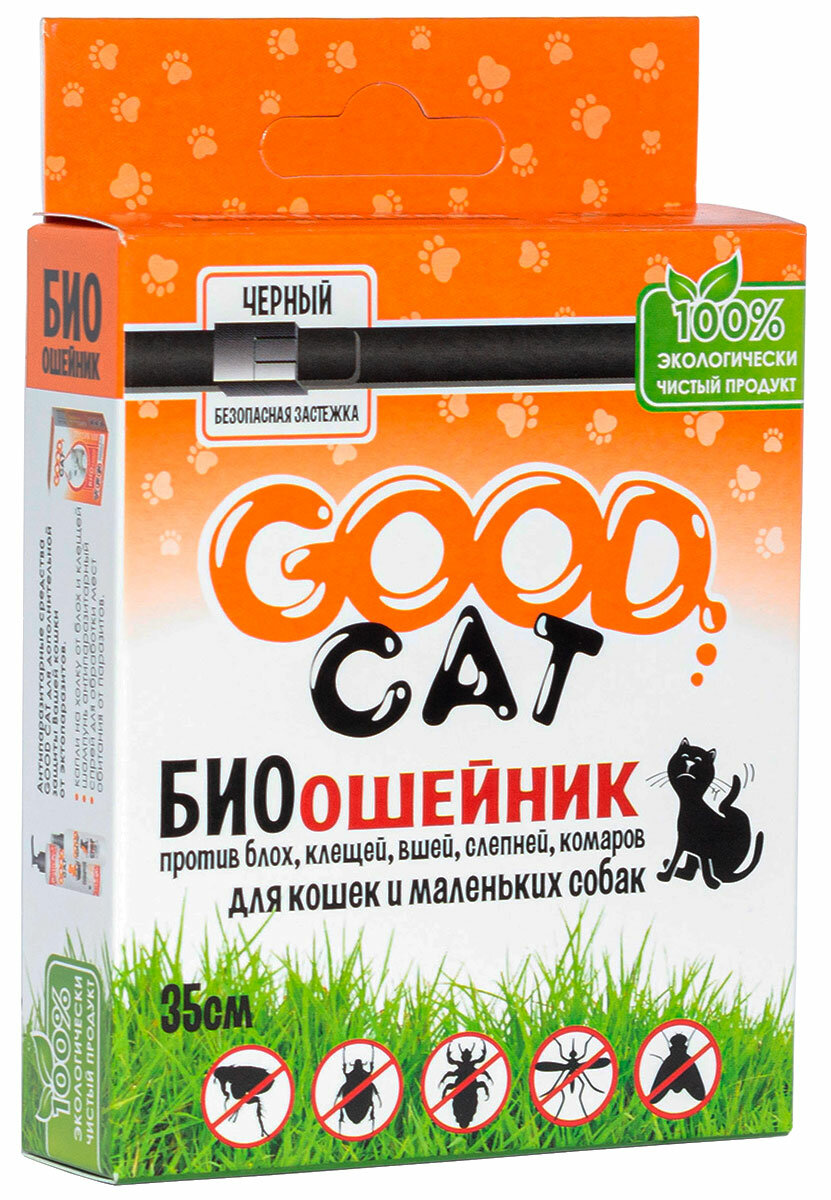 Ошейник антипаразитарный Good Cat от блох и клещей для кошек черный 35 см