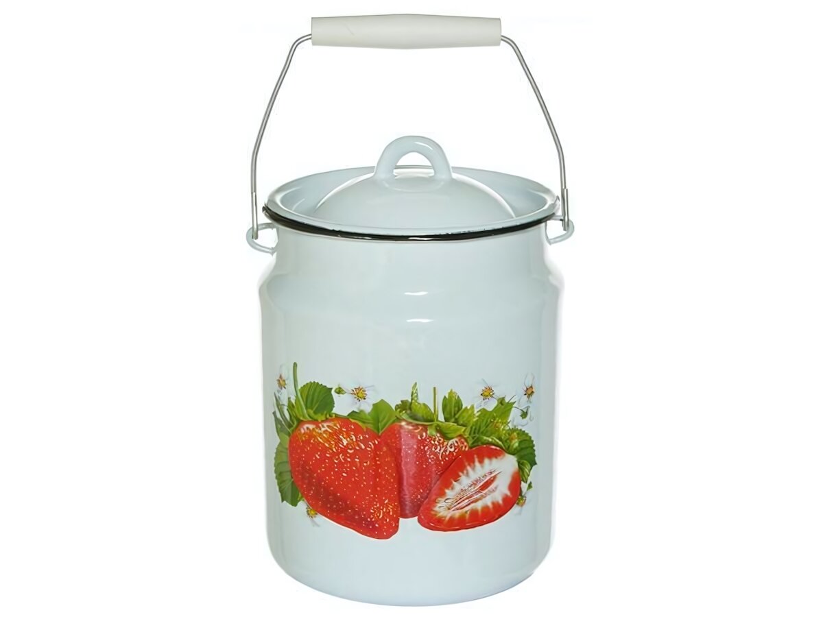 Бидон 3,5л с рисунком клубники, металлический, эмалированное покрытие